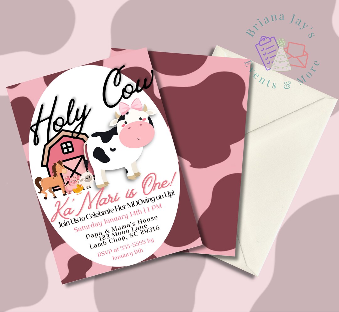 Holy Cow I Am One Invitation, Holy Cow Themed Party, Digital Card ...