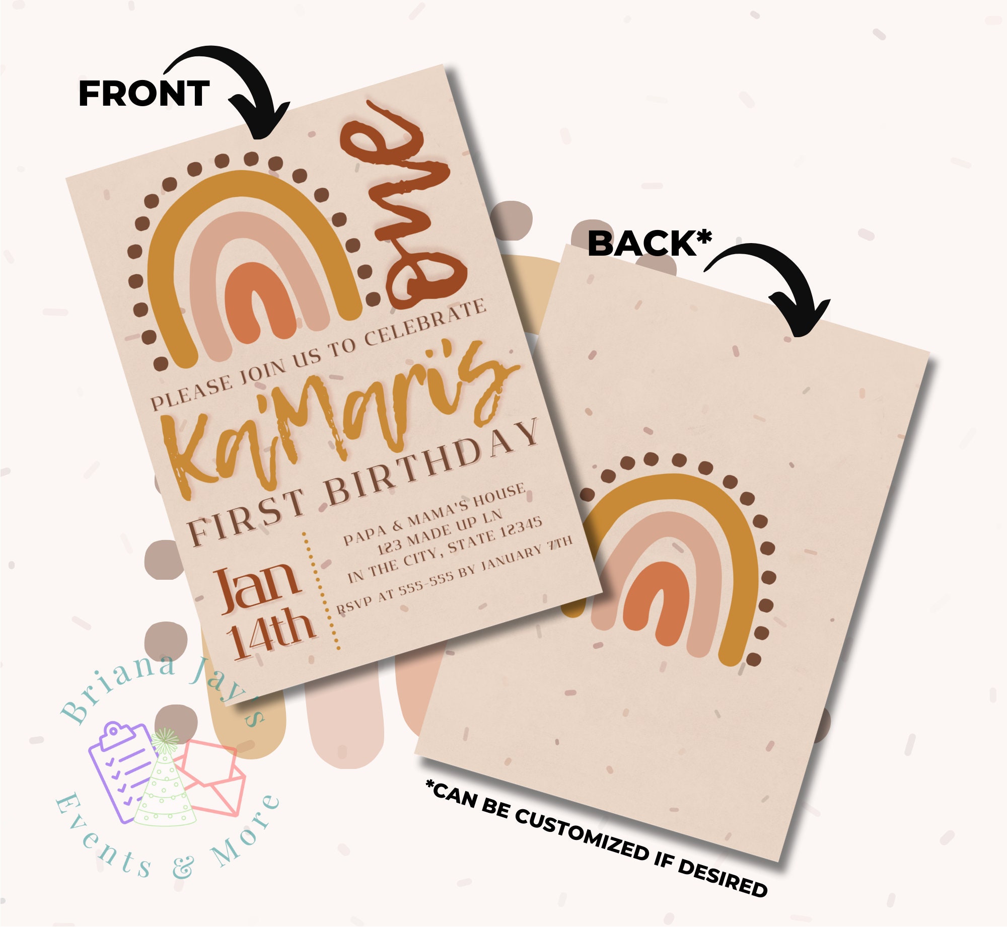 Boho Invitation, Boho Rainbow Themed Party, Digital Card Birthday ...