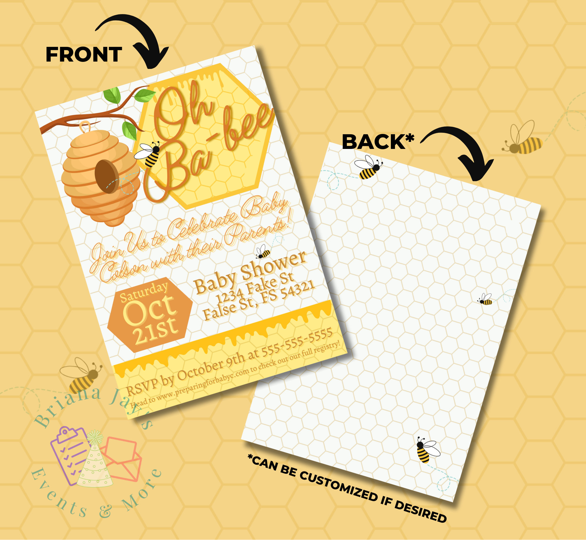 Bee Invitation, Bumble Bee Themed Party, Digital Card Baby Shower ...