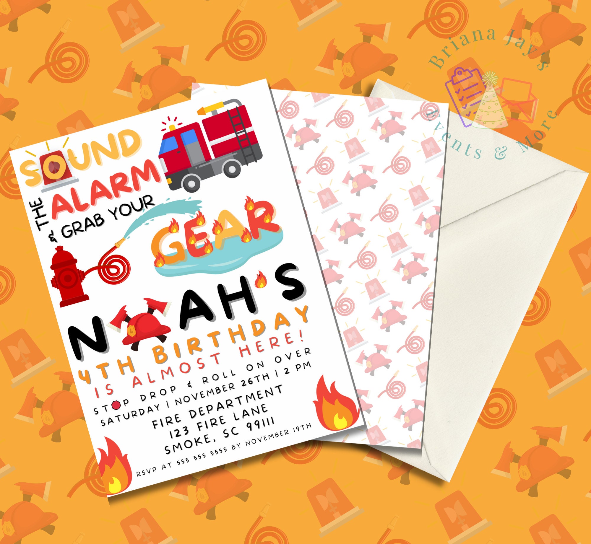 Boy Invitation, Firefighter Themed Party, Digital Card Birthday ...