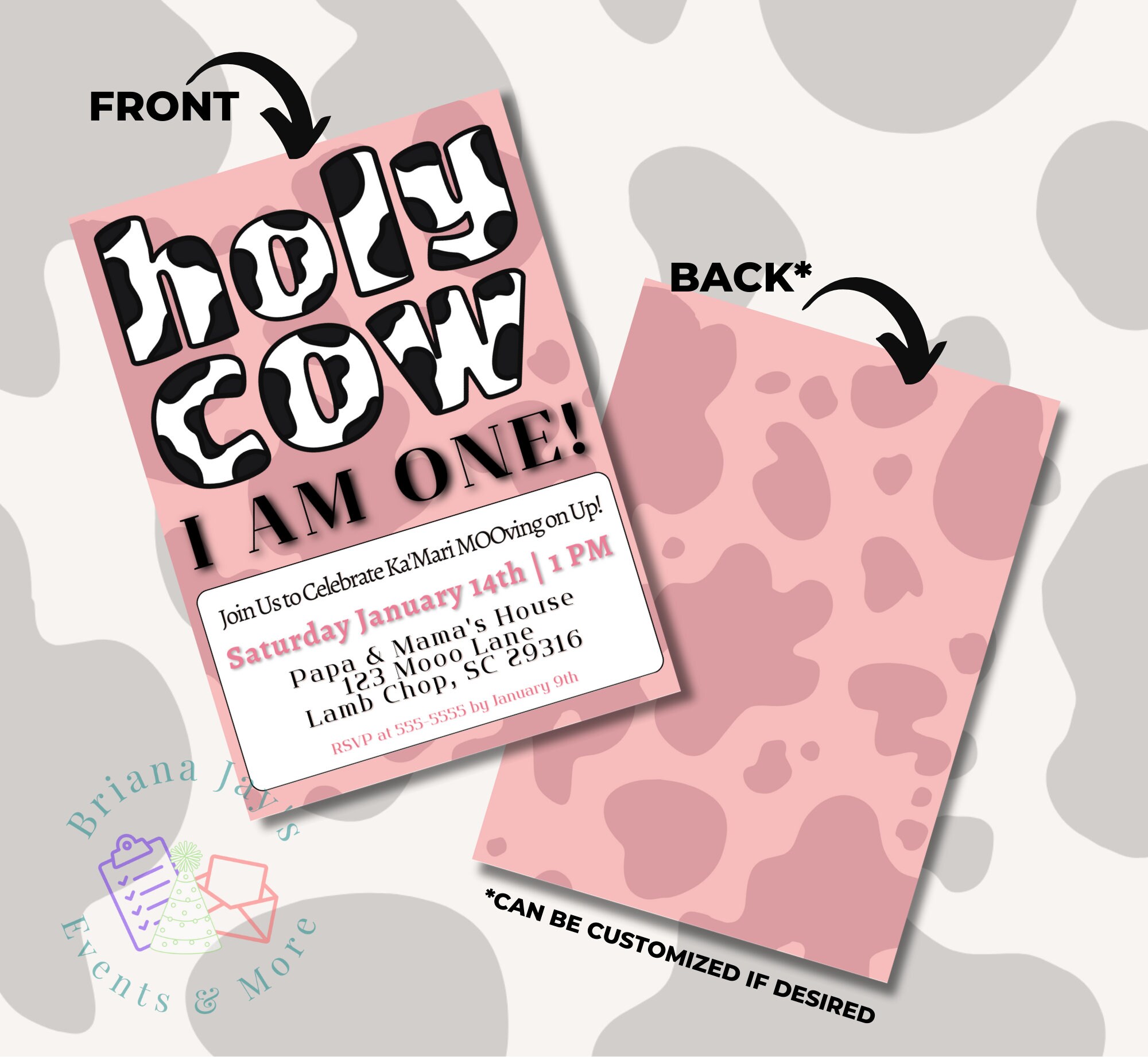 Holy Cow I Am One Invitation, Holy Cow Themed Party, Digital Card ...
