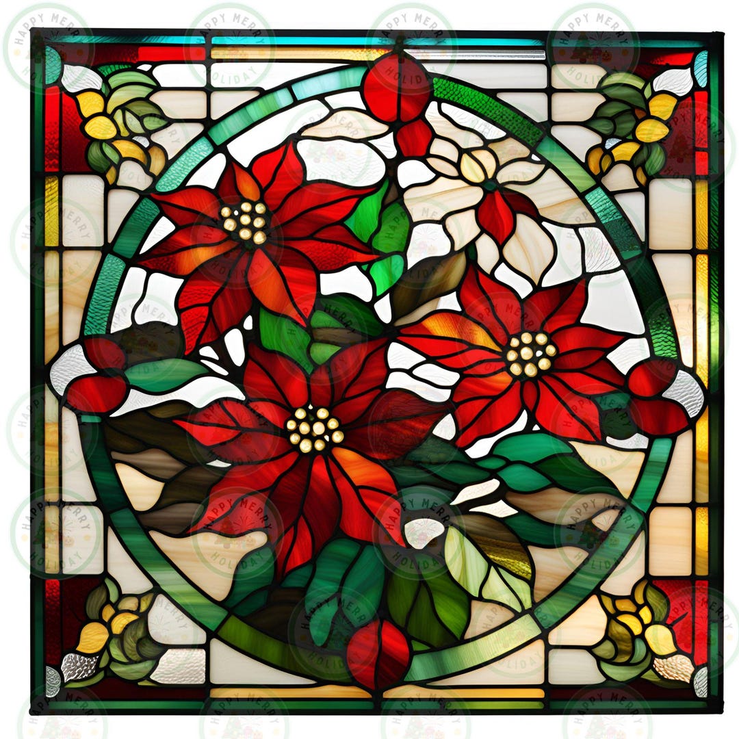 Christmas Poinsettia Stained Glass PNG: Holiday Digital File - Etsy