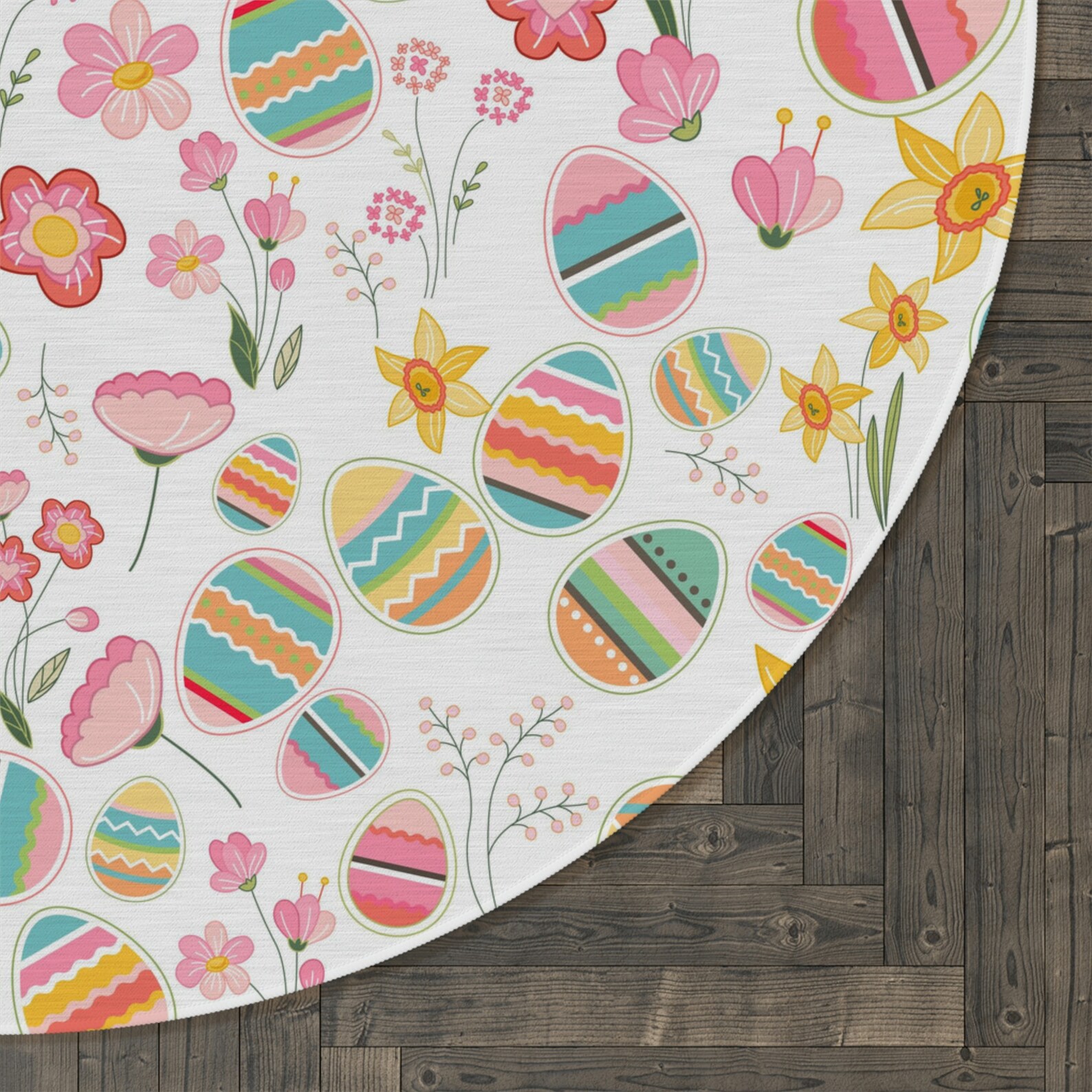 Easter Spring Round Indoor Rug, Easter Eggs Pattern Circle Accent Rug ...