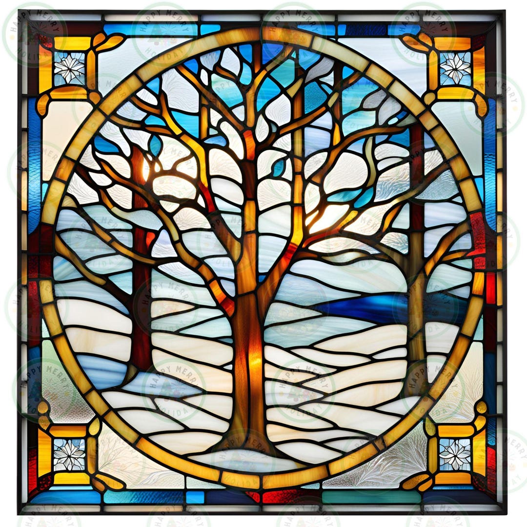 Winter Snow Stained Glass PNG: Holiday Tree Design (digital File) - Etsy