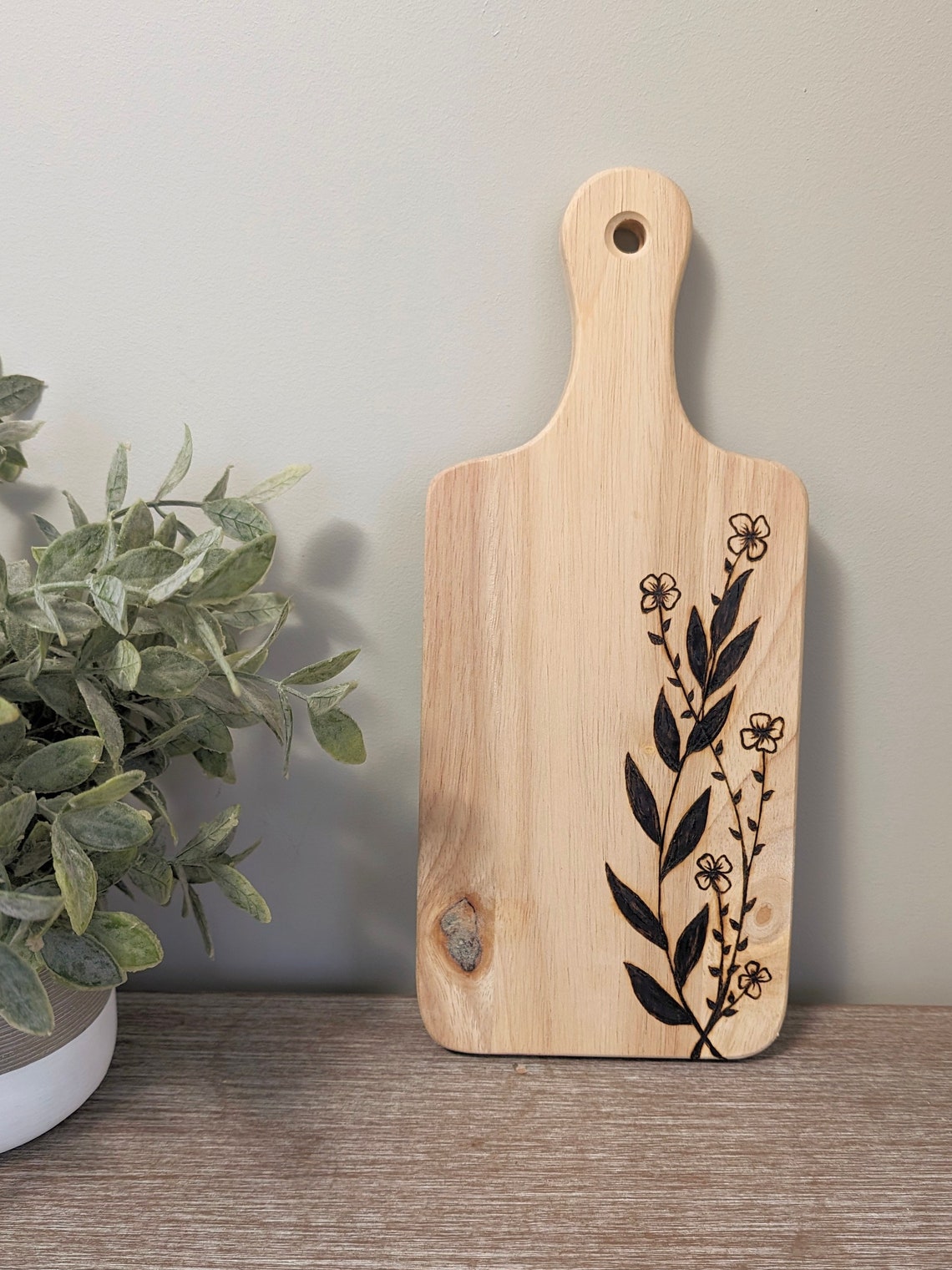 Woodburned Wildflowers Beech Wood Cutting Board Bread Serving Board ...