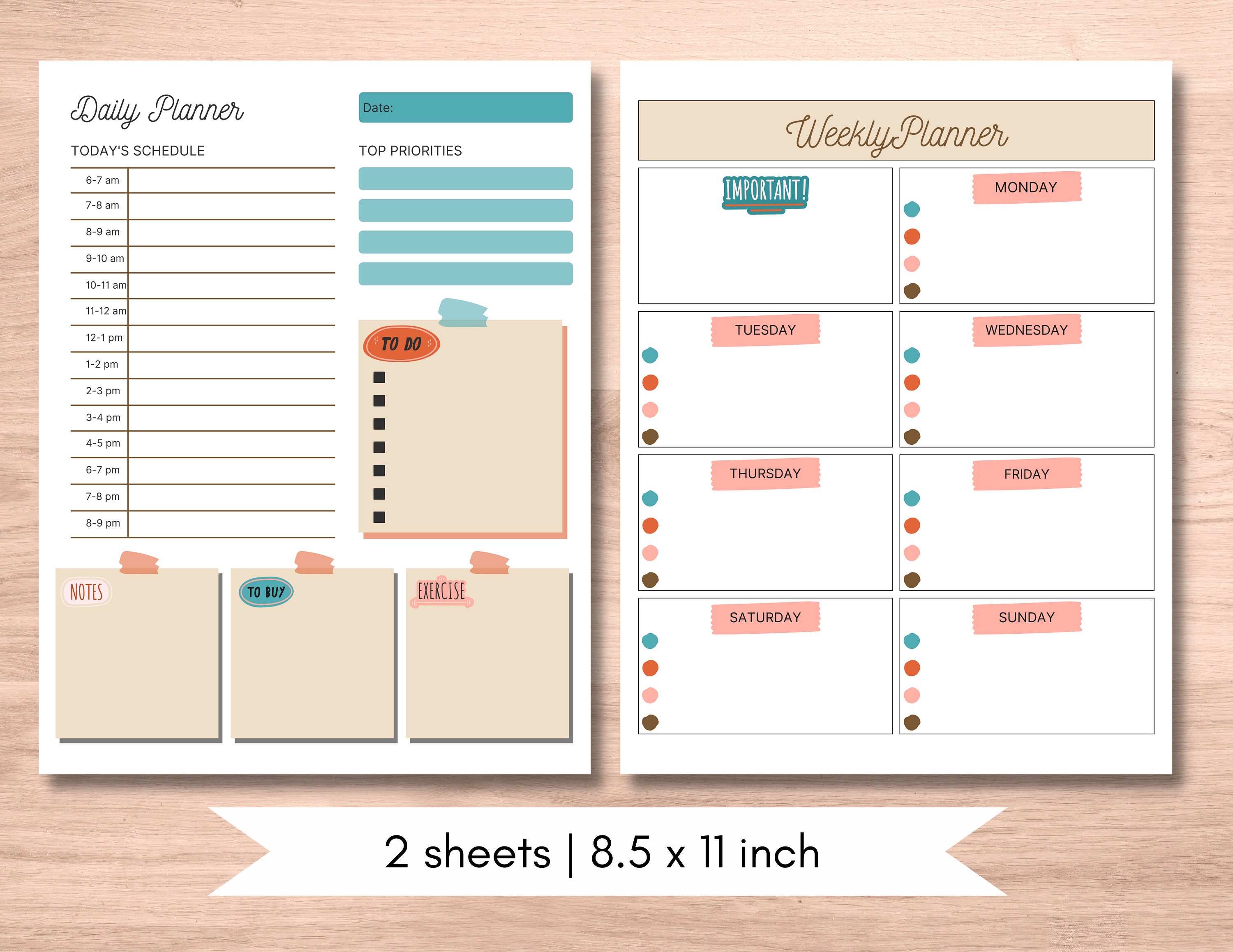 Daily and Weekly Minimal Planner Set Printable Digital PDF - Etsy