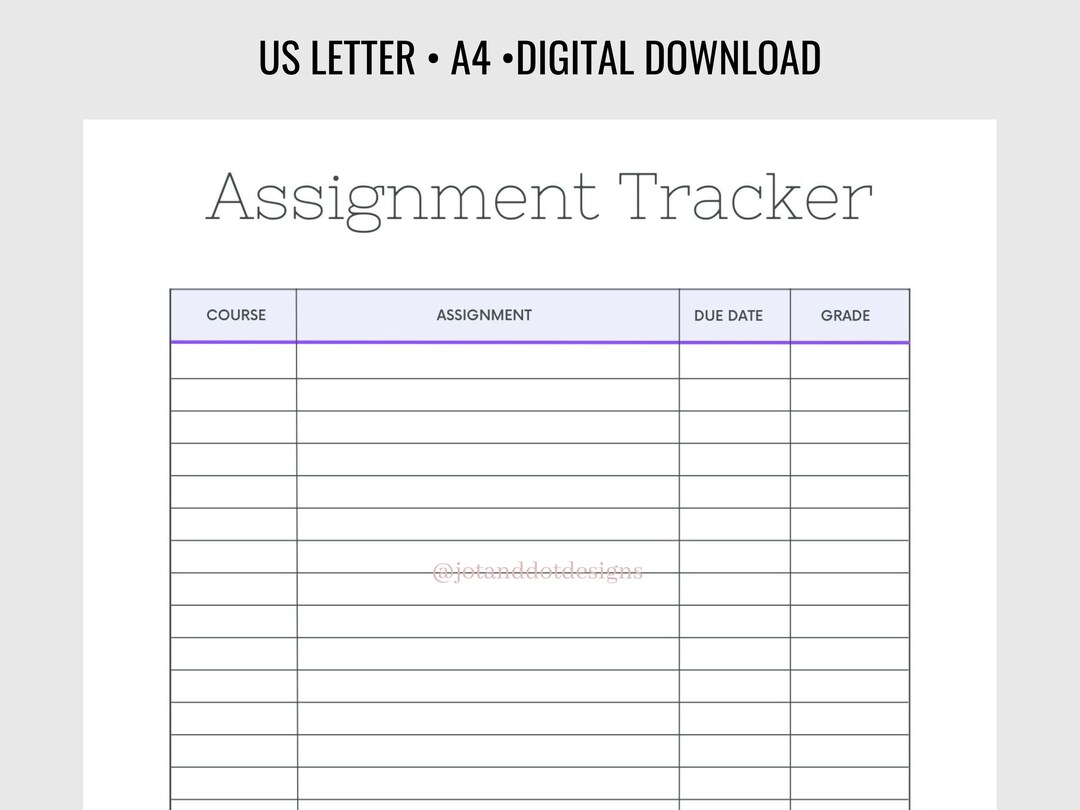 Purple Printable Assignment Tracker Homework Planner Weekly Grade ...