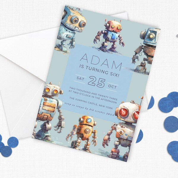 Robot Birthday Card - Etsy