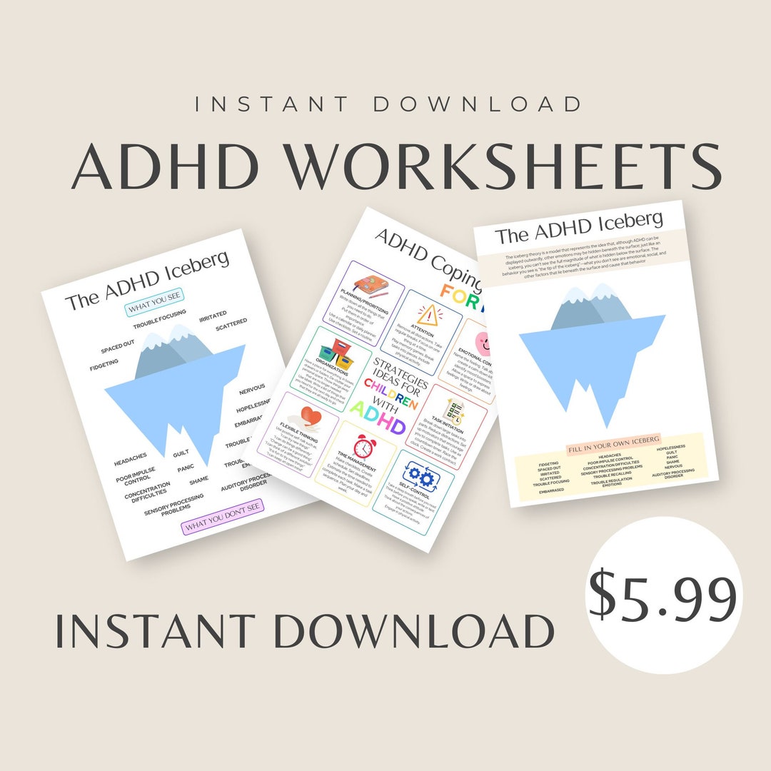 Printable ADHD Worksheets for Kids Coping Strategies - Etsy