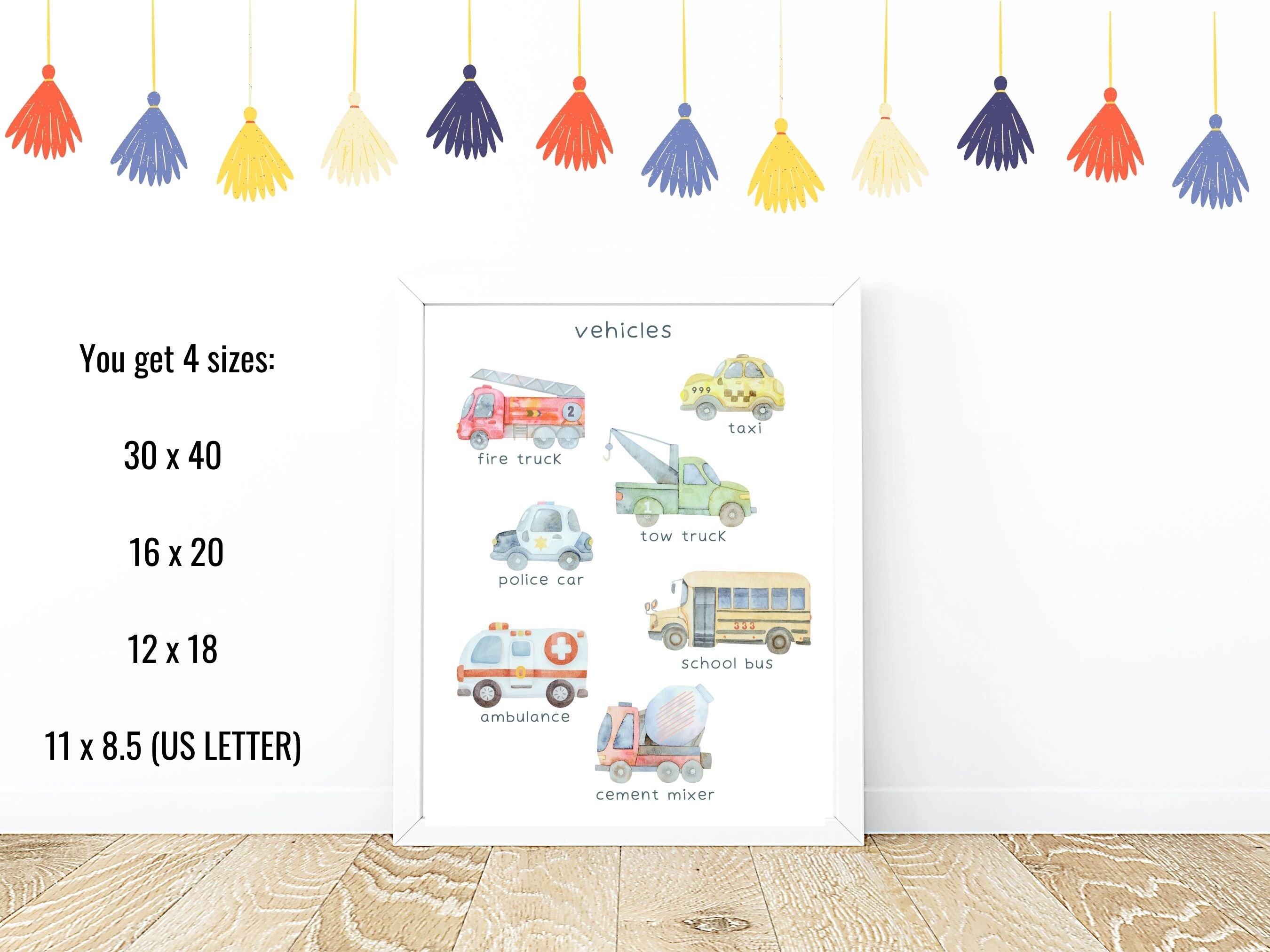 Instant Download Printable Vehicles Poster Boys Room Playroom Wall ...