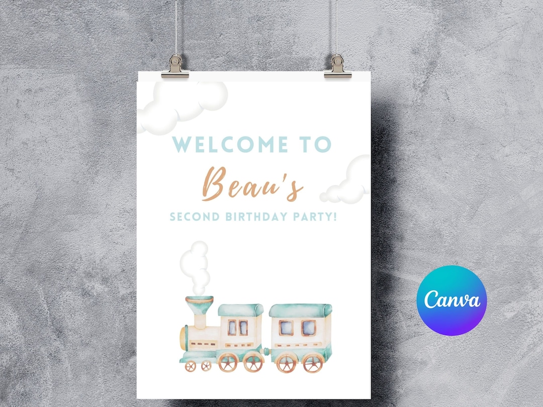 Welcome Sign for Second Birthday Party Choo Choo Two Two Personalized ...