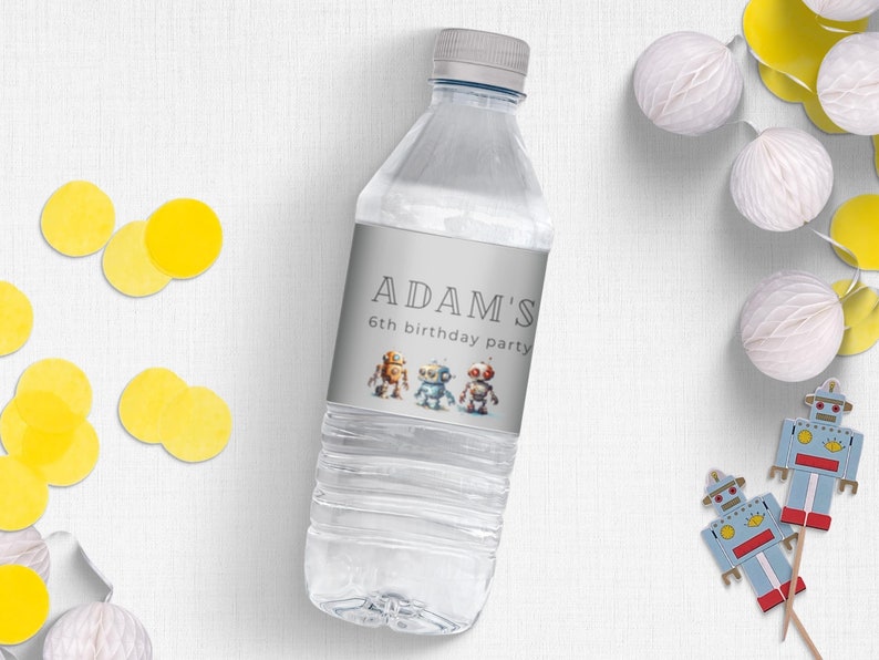 Robot Drink Labels for Birthday Party Celebration Water Bottle - Etsy