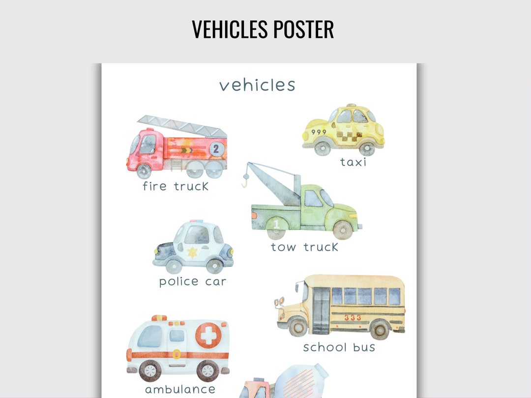 Instant Download Printable Vehicles Poster Boys Room Playroom Wall ...