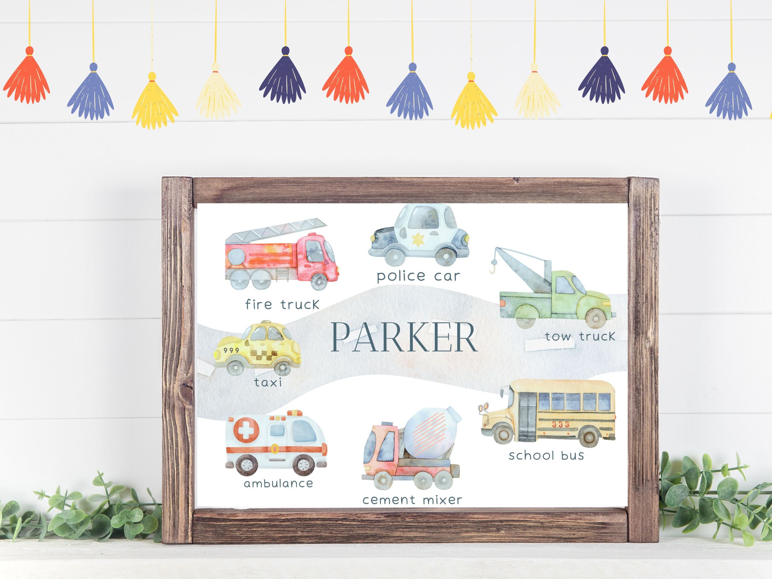 Printable Car Wall Art for Kids Customizable Transportation Playroom ...