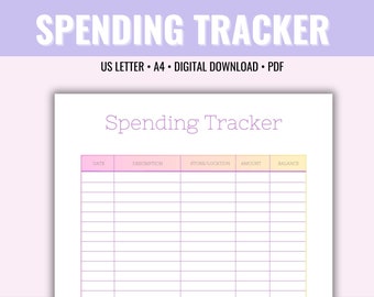 Spending Tracker Printable Monthly Expense Log Business Expense Planner Money Budget Chart A4 ...