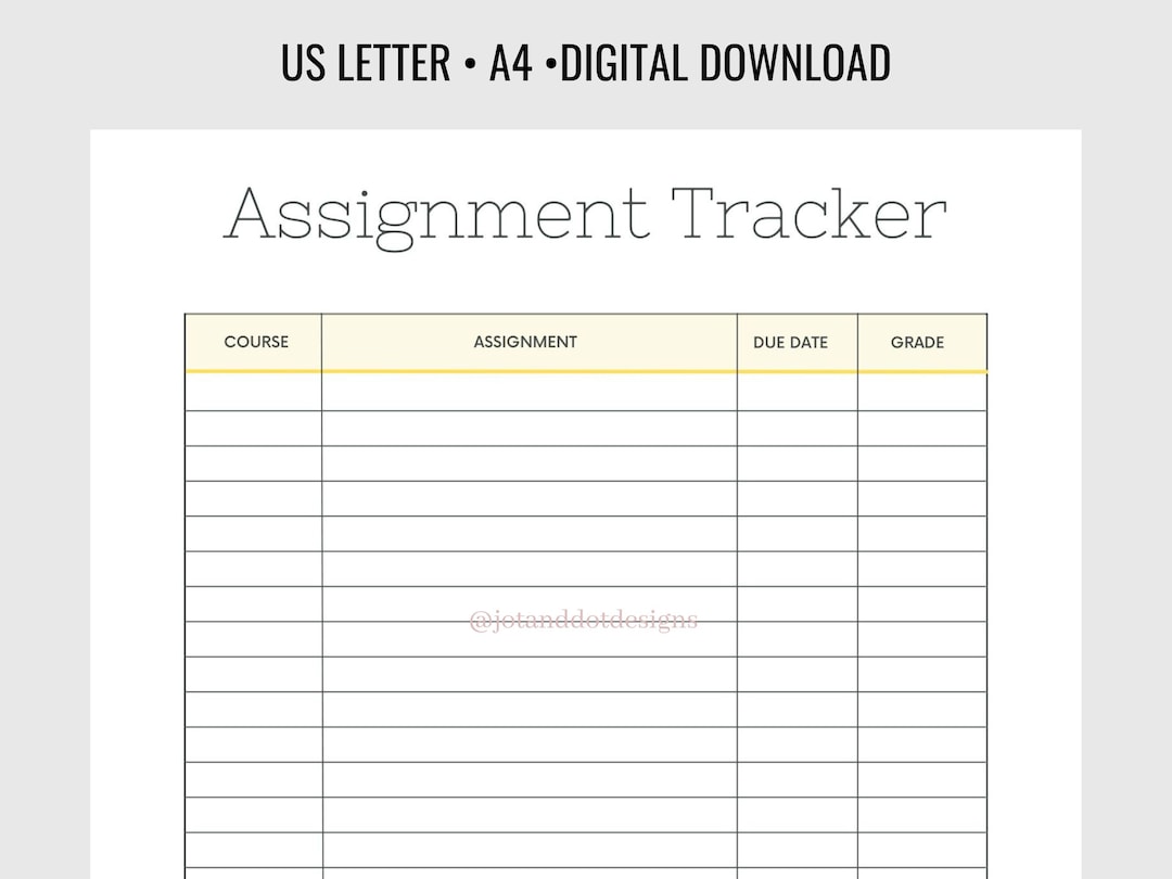 Yellow Printable Assignment Tracker Homework Planner Weekly Grade ...