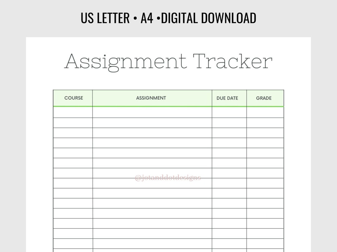 Green Printable Assignment Tracker Homework Planner Weekly Grade ...