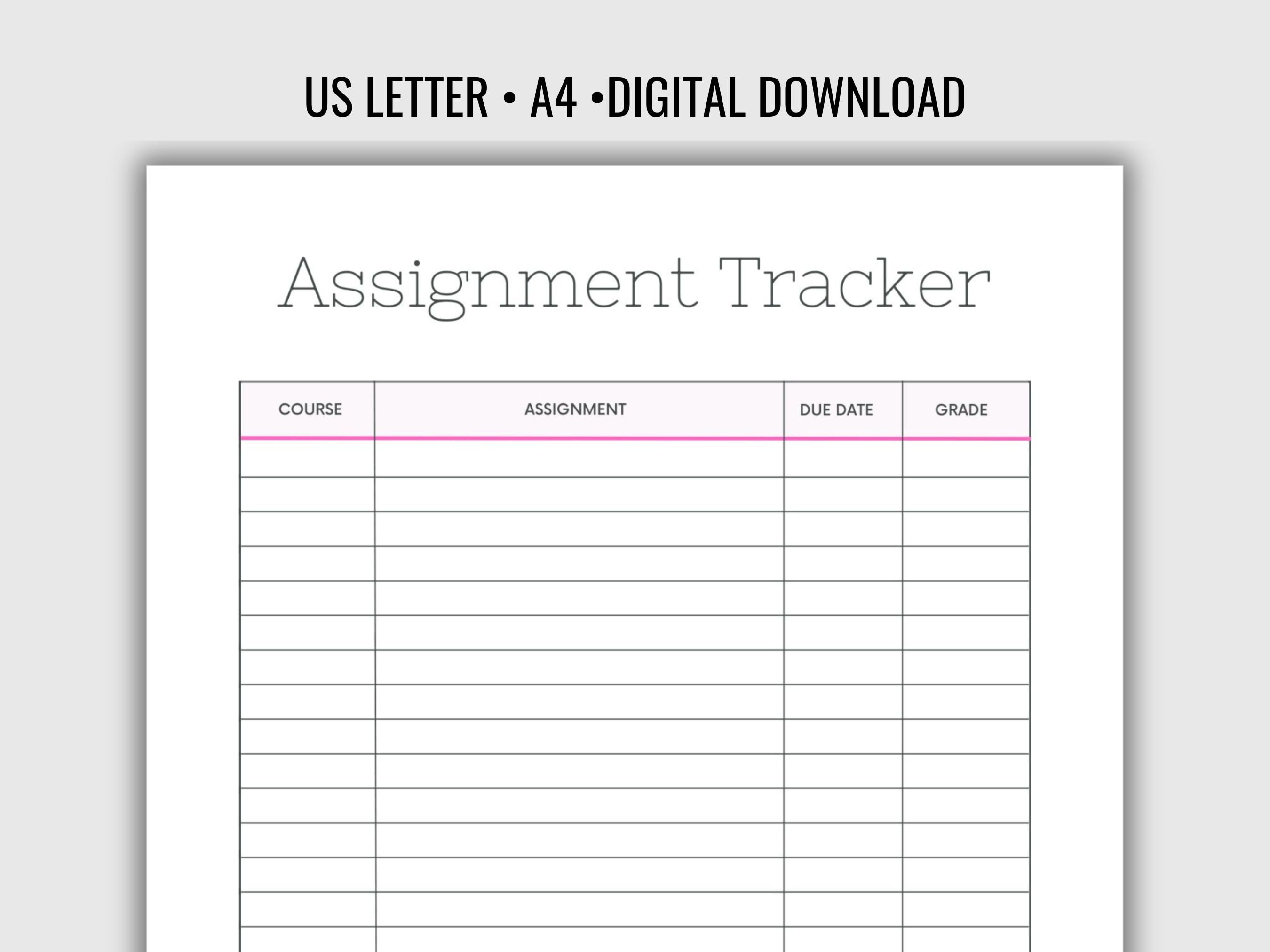 Pink Printable Assignment Tracker Homework Planner Weekly - Etsy