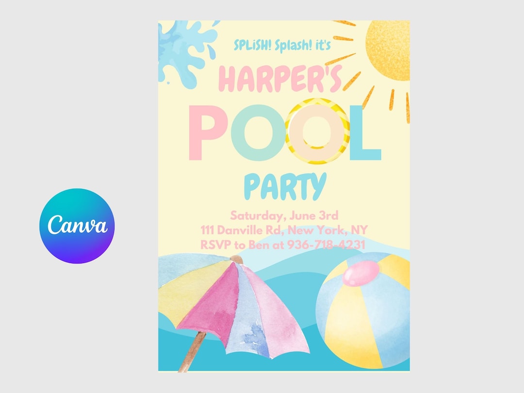 Pizza and Pool Party Invitation Poolside Celebration Birthday Party ...