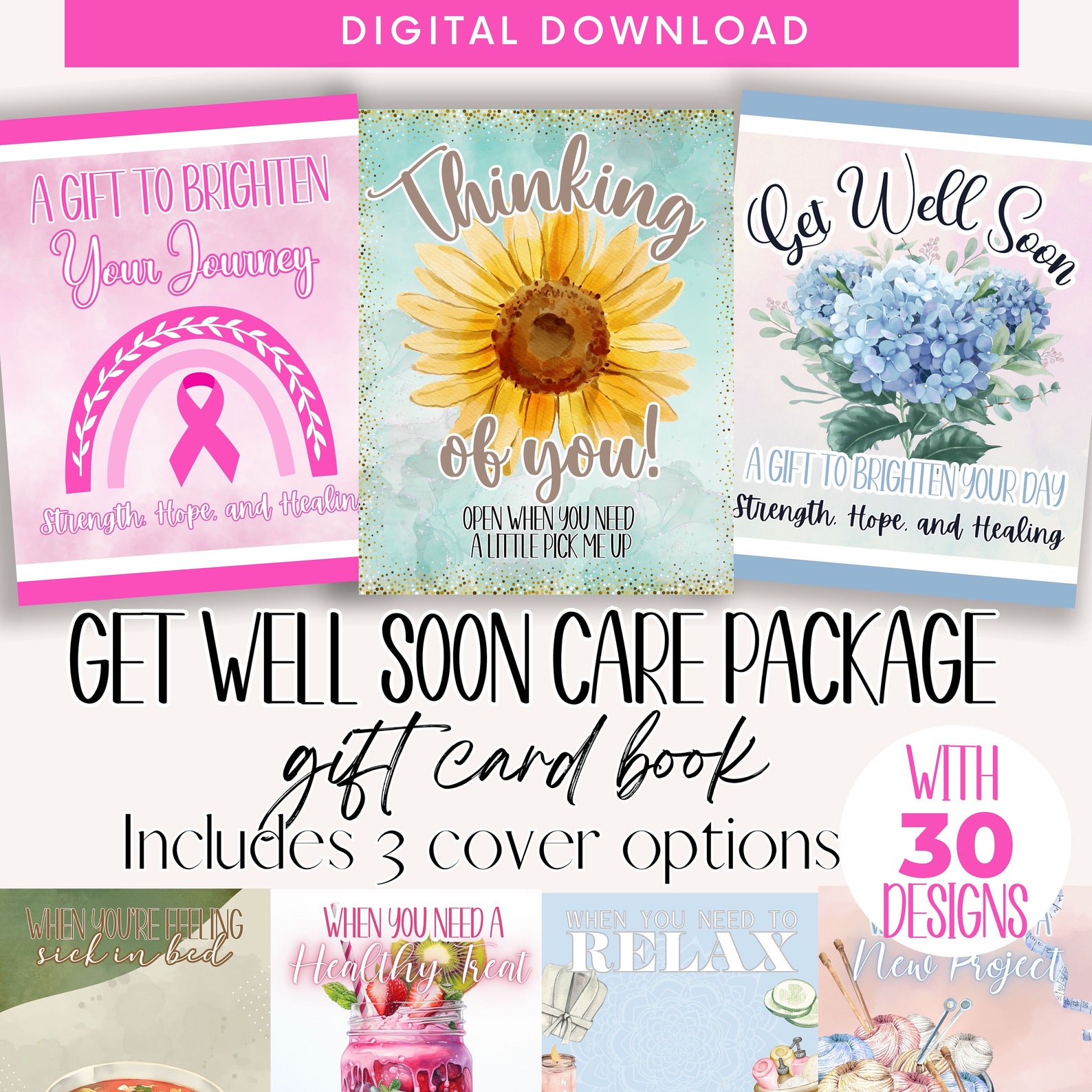 Breast Cancer Care Package, Breast Cancer Gift Card Book , Chemo Care Package, Printable Gift ...