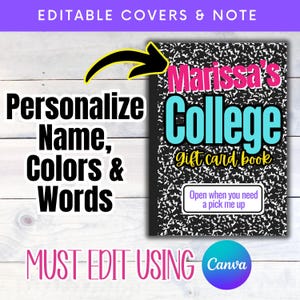 Editable College Gift Card Book, College Care Package, Personalized ...