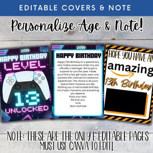 Personalized Gift Card Book for Teen Gamer Boy , Editable 13th Birthday ...