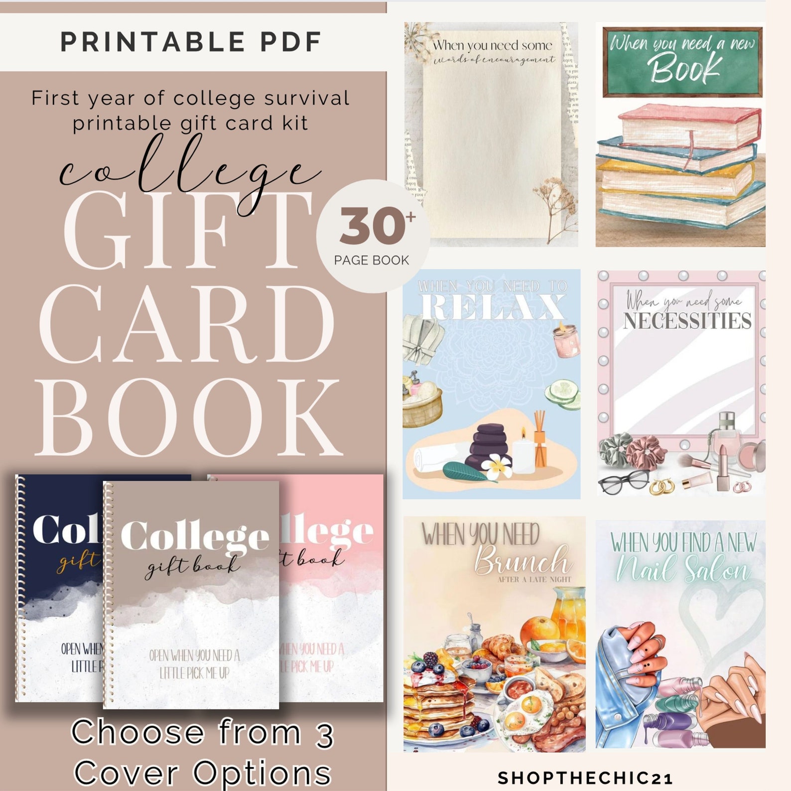 College Gift Card Book College Care Package Printable - Etsy