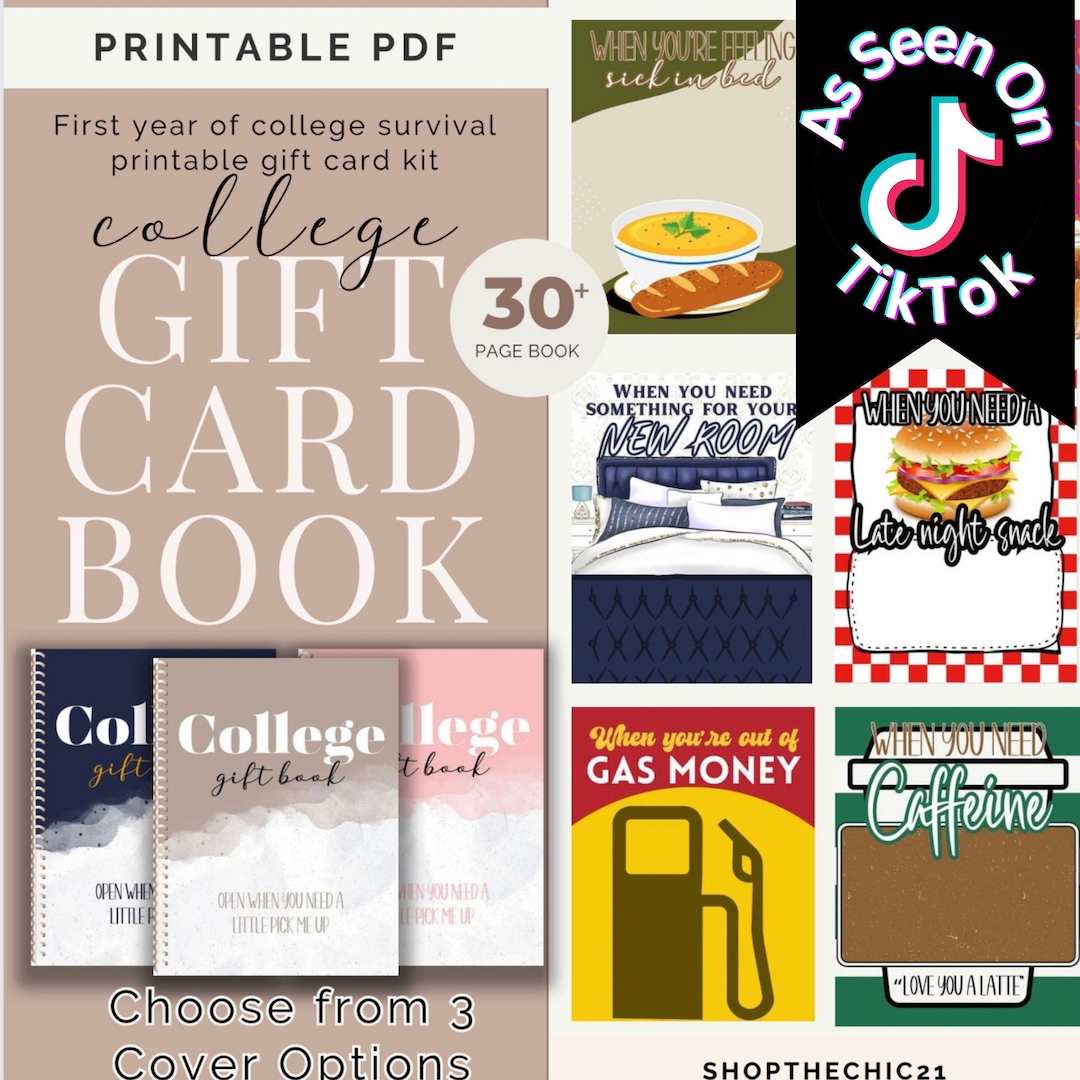 Printable College Gift Card Book , College Care Package, College Gift ...