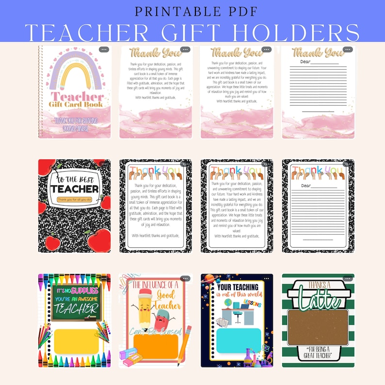Printable Teacher Gift Card Holders, Teacher Appreciation Gift Card ...