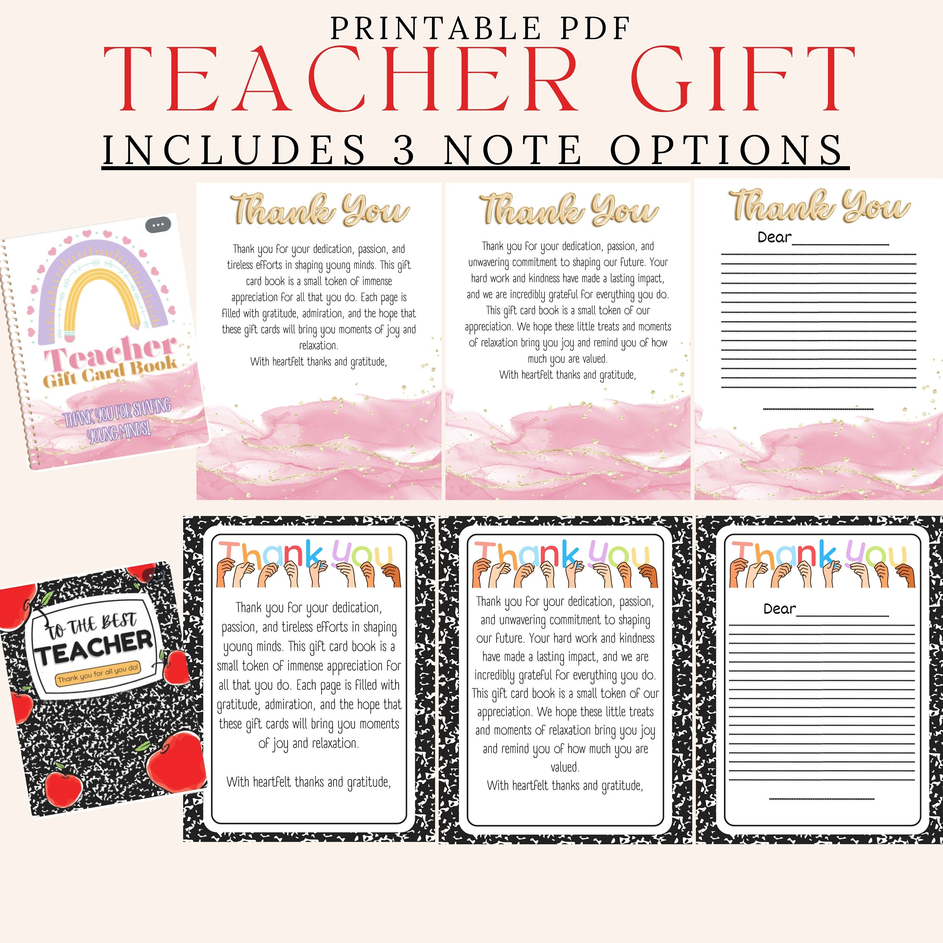 Printable Teacher Gift Card Holders, Teacher Appreciation Gift Card ...