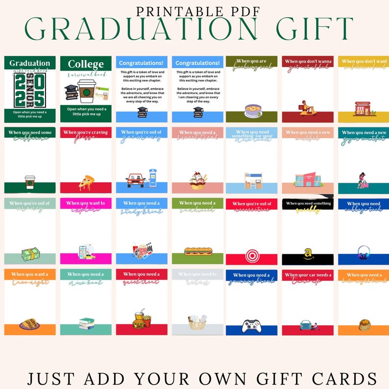 Printable College Gift Card Book, College Care Package, College Gift ...