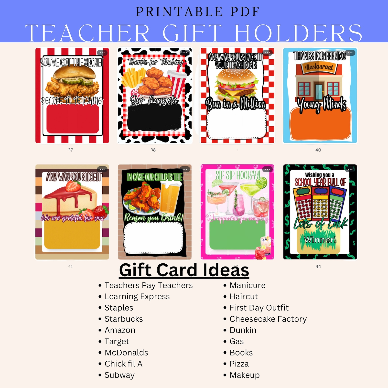Editable Teacher Gift Card Holders, Printable First Day Teacher ...