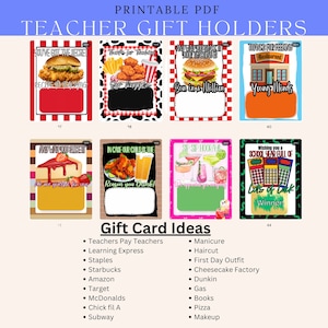 Printable Teacher Gift Card Holders, Teacher Appreciation Gift Card ...