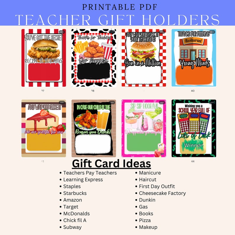 Editable Teacher Gift Card Holders, Printable First Day Teacher ...