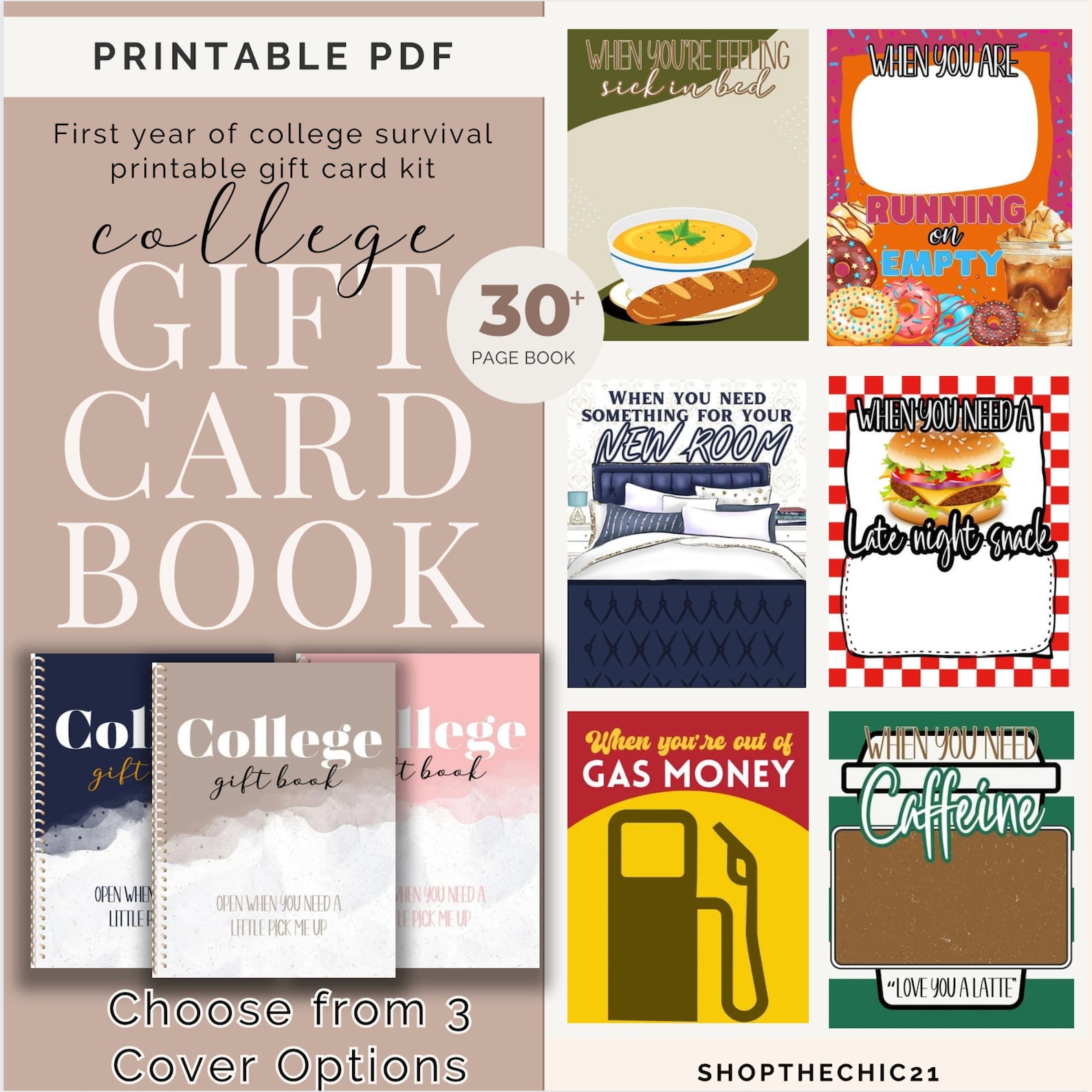 Printable College Gift Card Book, College Care Package, College Gift ...