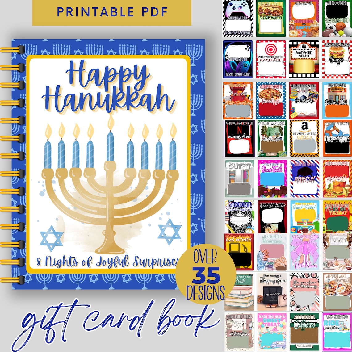Hanukkah Gift Card Book, Printable Hanukkah Gift for Kids, Hanukkah ...