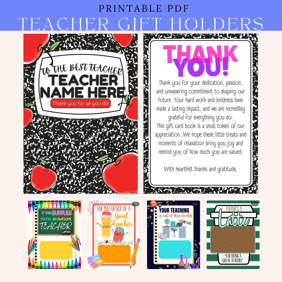 Editable Teacher Gift Card Holders, Printable First Day Teacher ...