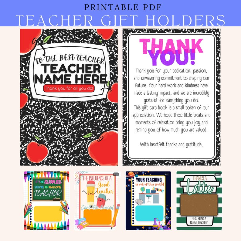 Editable Teacher Gift Card Holders, Printable First Day Teacher ...