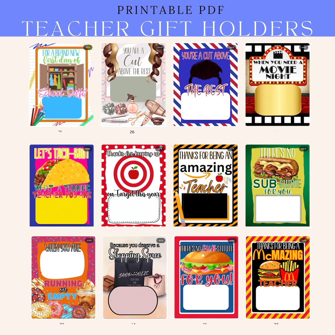 Editable Teacher Gift Card Holders, Printable First Day Teacher ...