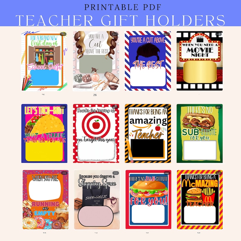 Printable Teacher Gift Card Holders, Teacher Appreciation Gift Card ...