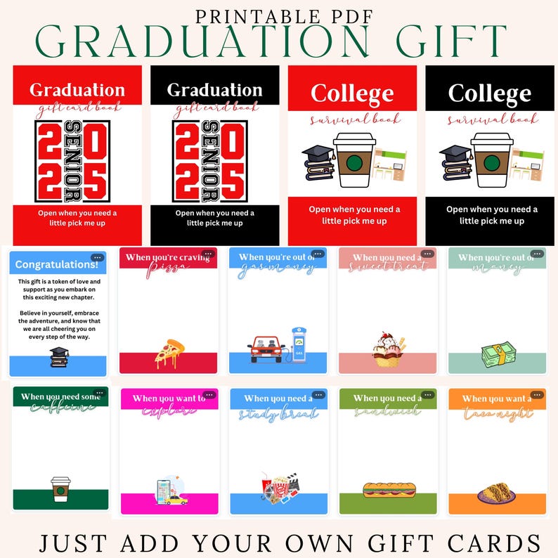 Printable College Gift Card Book, Class of 2025 Graduation Gift ...