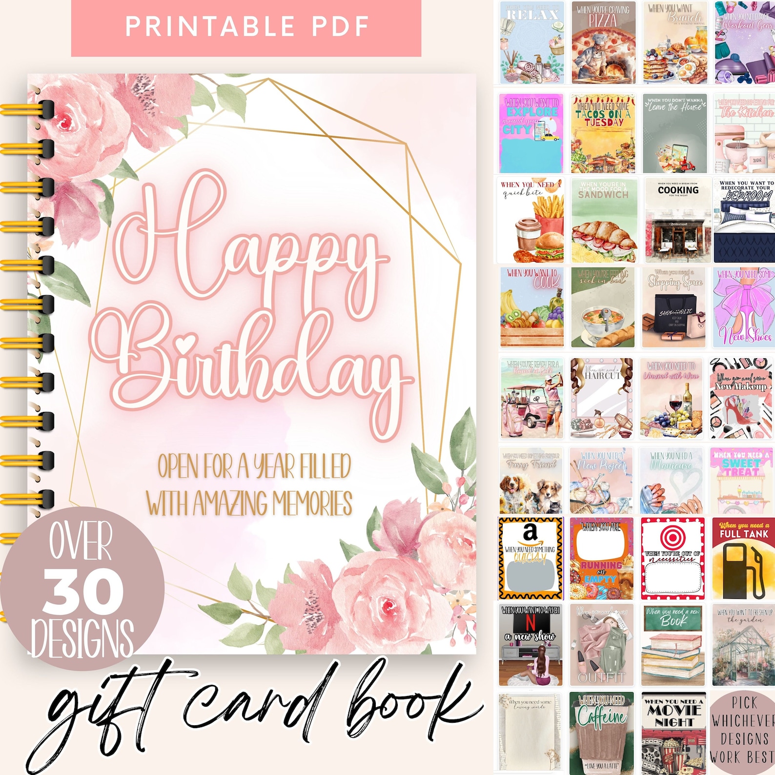 Printable Birthday Gift Card Book , Birthday Care Package, Birthday ...