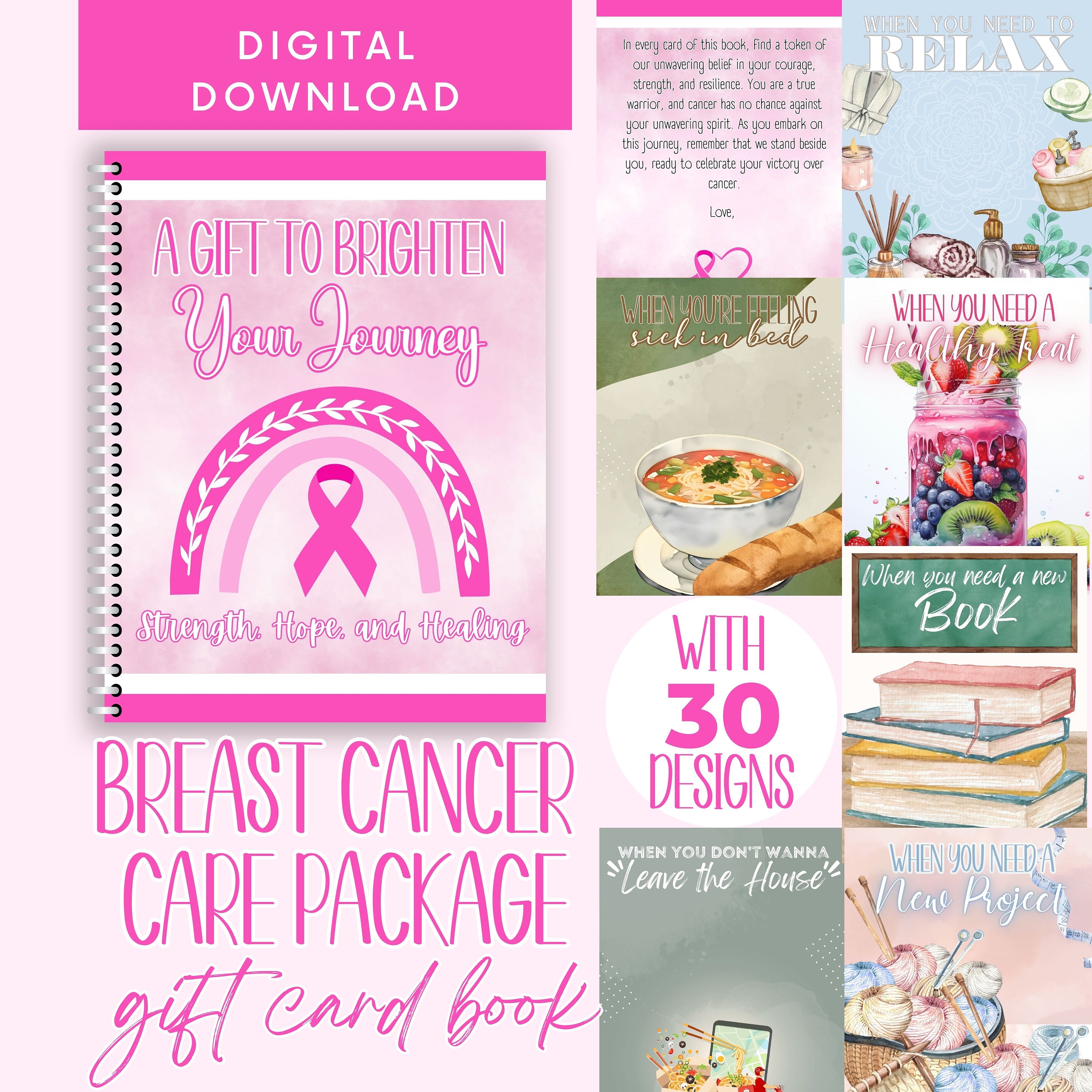 Breast Cancer Care Package, Breast Cancer Gift Card Book , Chemo Care Package, Printable Gift ...