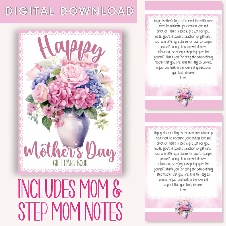 Mothers Day Gift Card Book , Mother’s Day Gift From Siblings, Printable ...