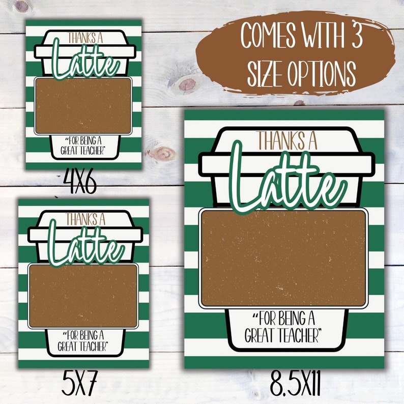 Printable Teacher Gift Card Holder for Coffee, Thanks a Latte, Teacher ...