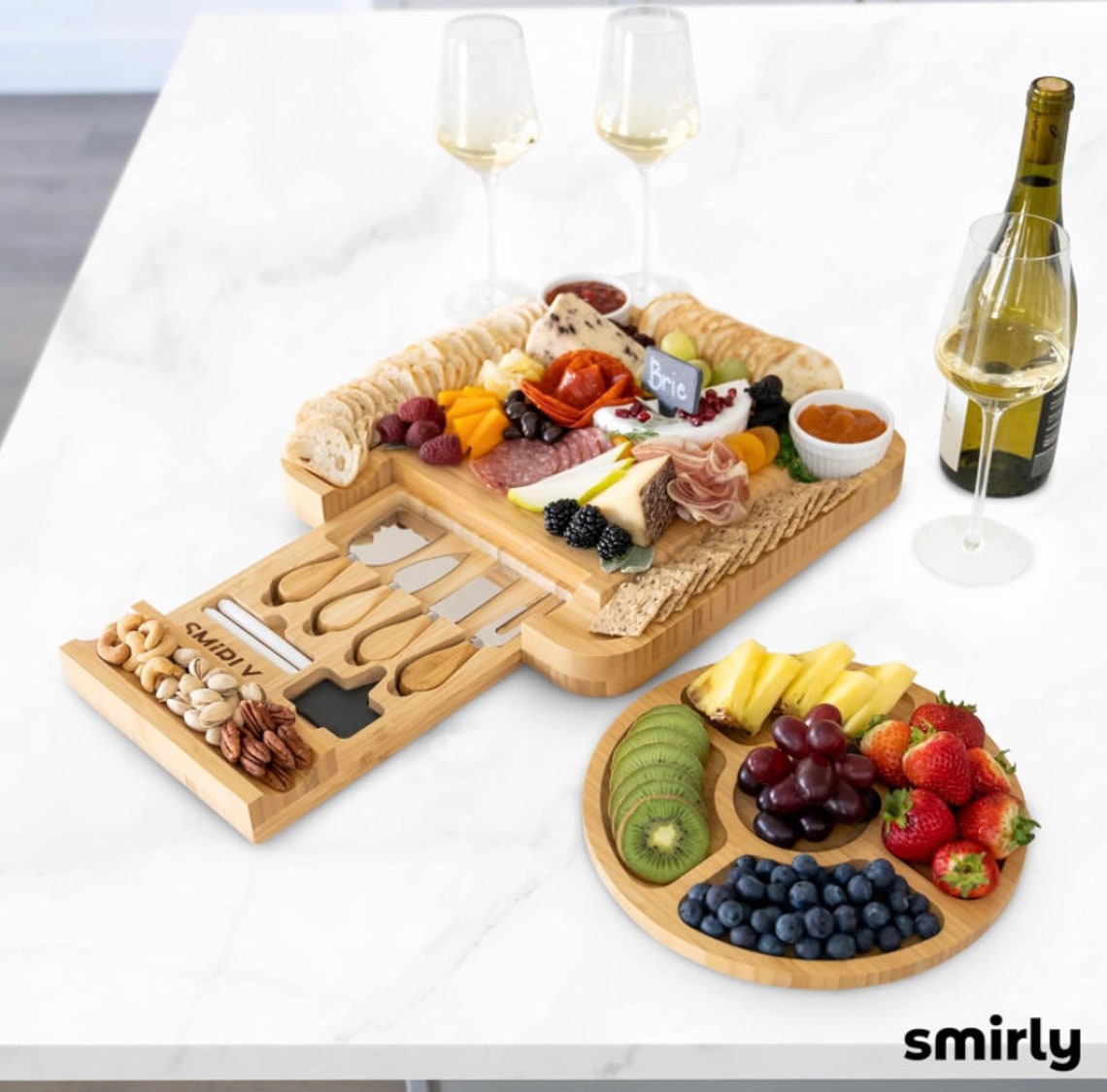 SMIRLY Charcuterie Boards Gift Set: Large Charcuterie Board Set, Bamboo ...