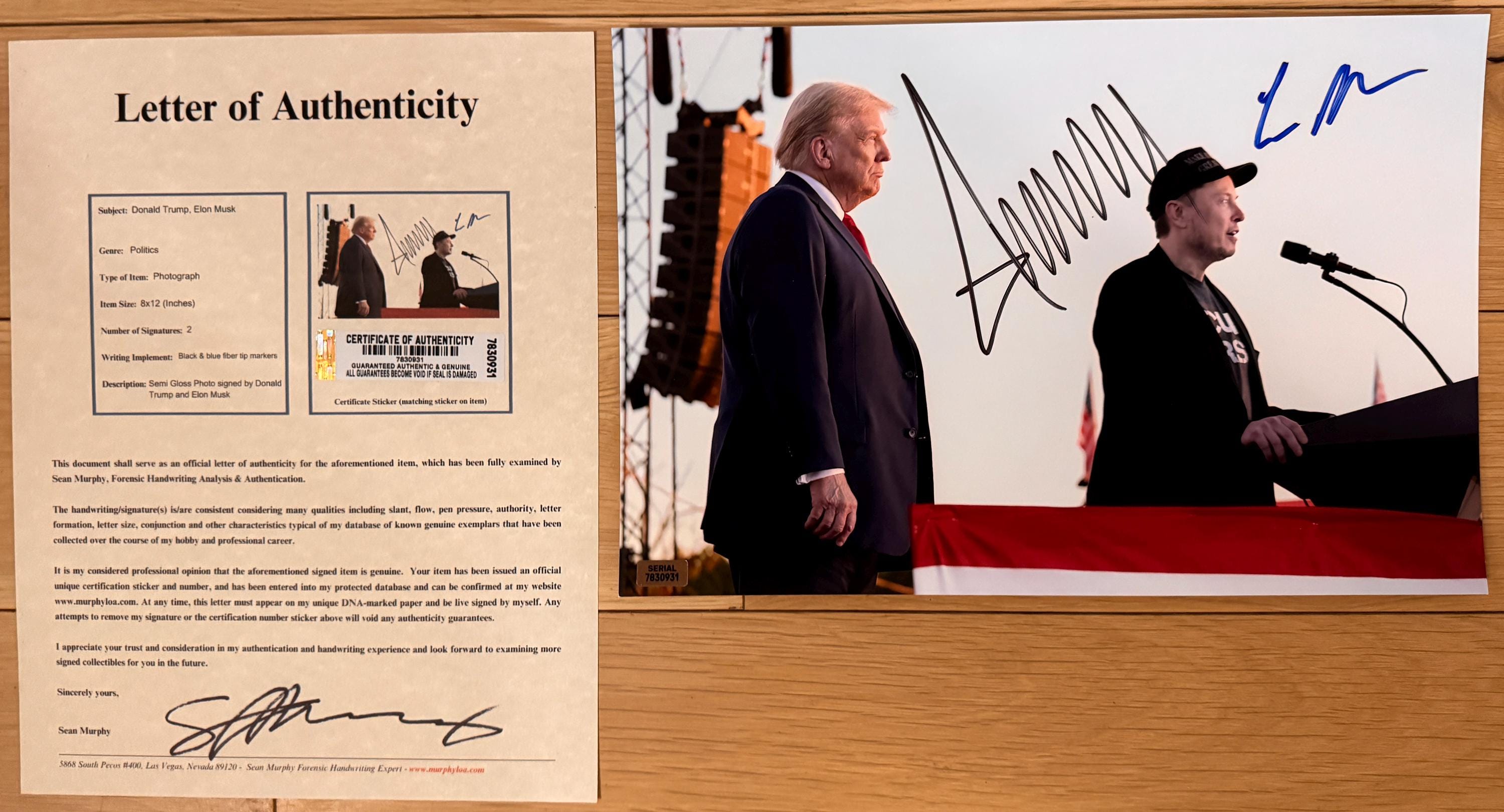 Donald Trump and Elon Musk Dual Signed Autographed 8x12 Inch Photo ...