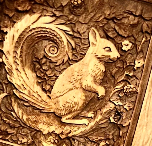 3D Engraved Squirrel in Real Wood Tree Log Mantelpiece, Carved Squirell ...