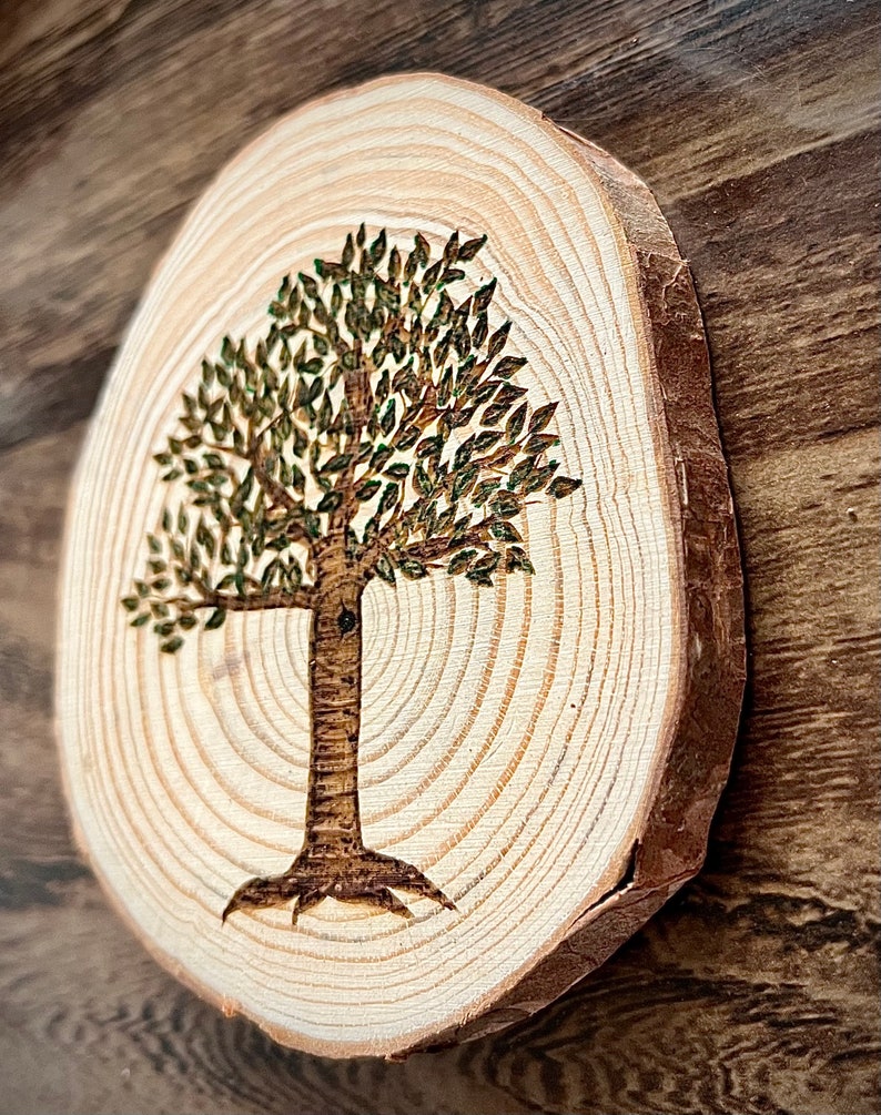 Wood Hand Painted Engraved Oak Tree Coasters Nature Decor - Etsy