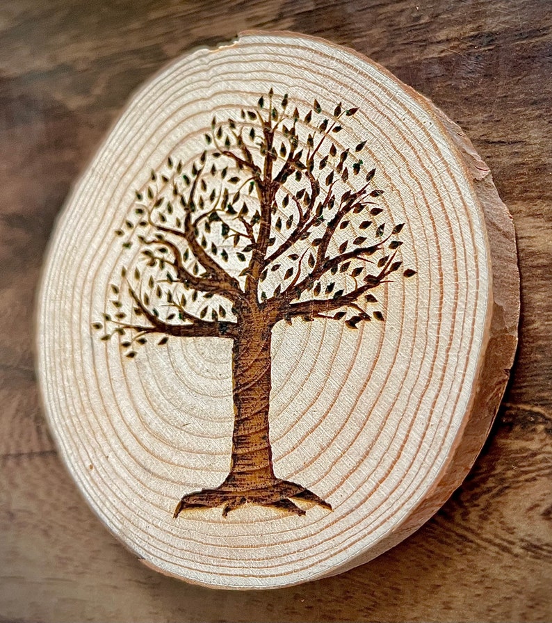 Wood Hand Painted Engraved Oak Tree Coasters Nature Decor - Etsy